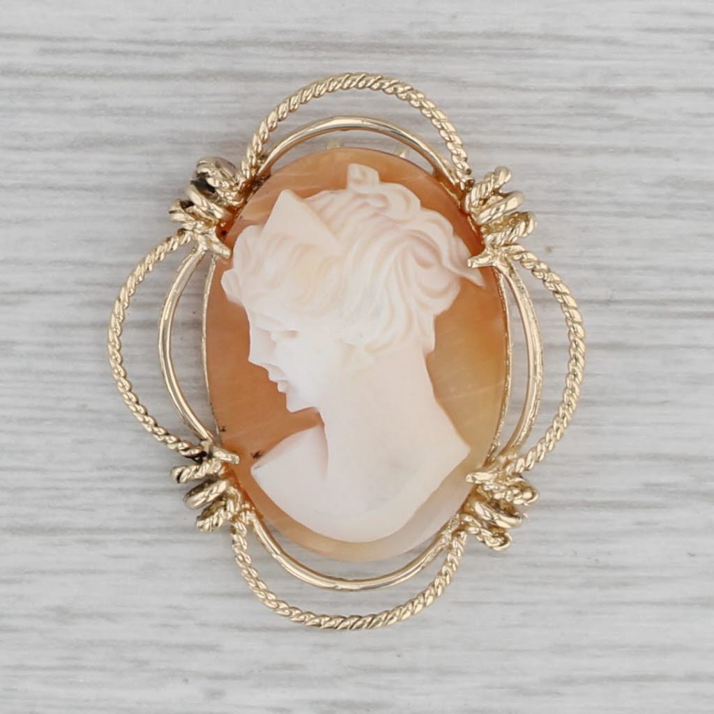 Vintage Carved Shell Brooch Pendant 14k Yellow Gold Pin – Jewelryauthority