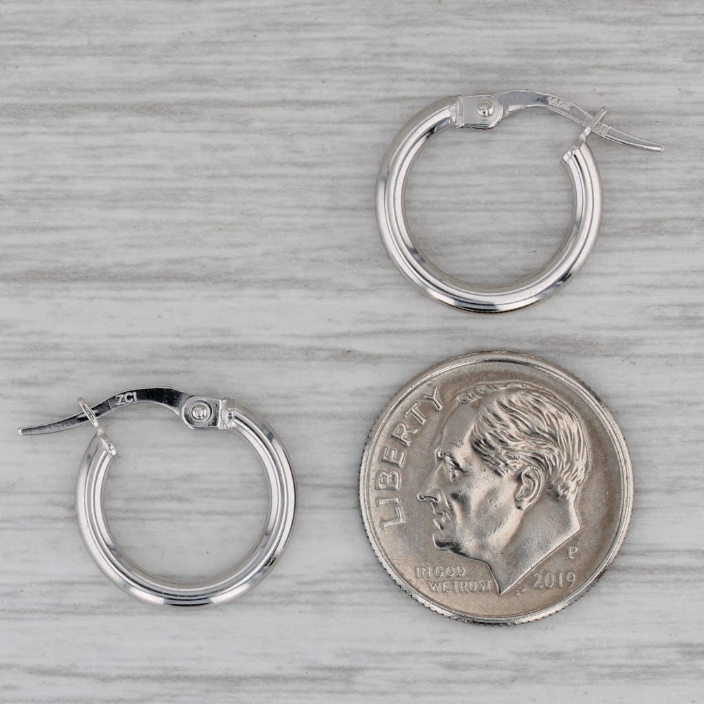 New Round Hoop Earrings 14k White Gold Snap Top Hoops 2 x 14 mm