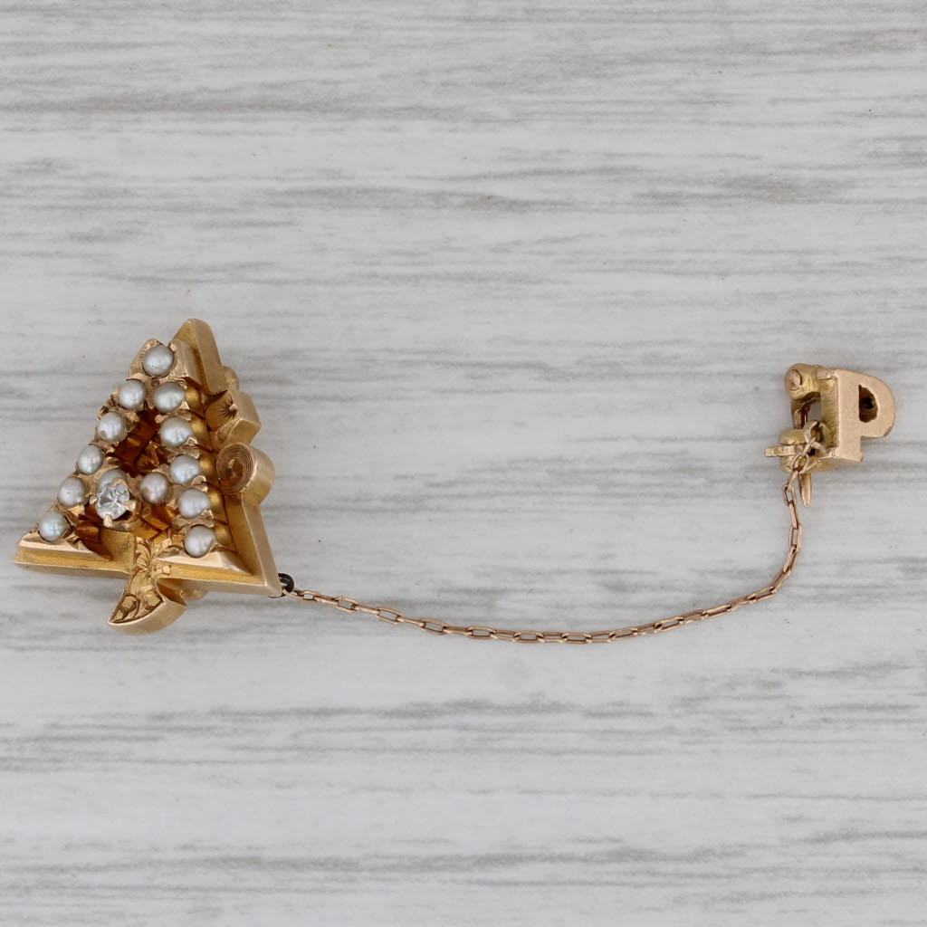 Alpha Gamma Delta Pin 14k Yellow Gold Diamond Pearl Sorority Badge wit