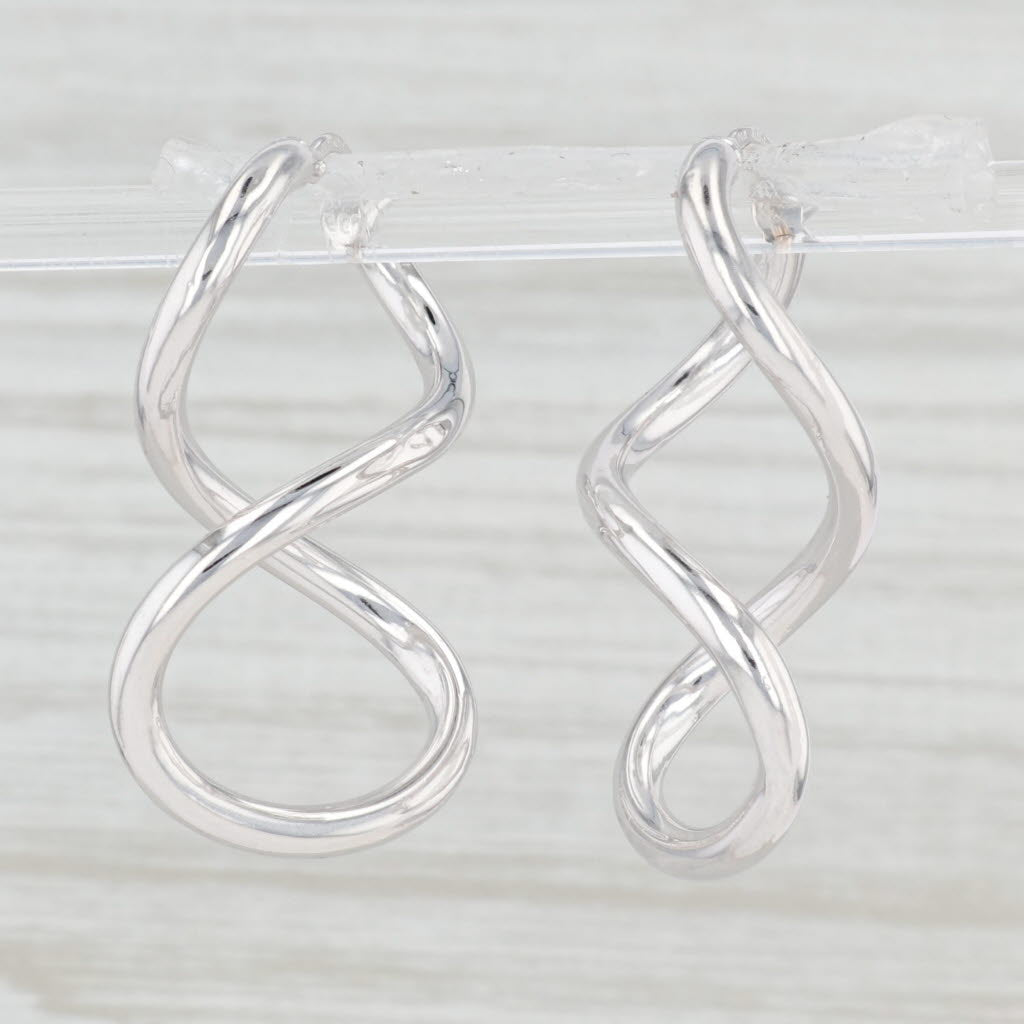 Swirl Dangle Earrings 14k White Gold Snap Tops Pierced Drops
