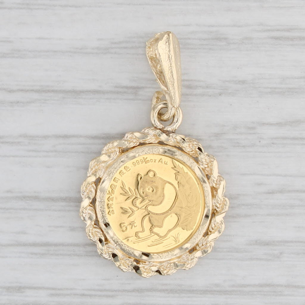 1991 Chinese Panda Coin Pendant 14k 24k Yellow Gold Pendant 1/20oz 5 Y