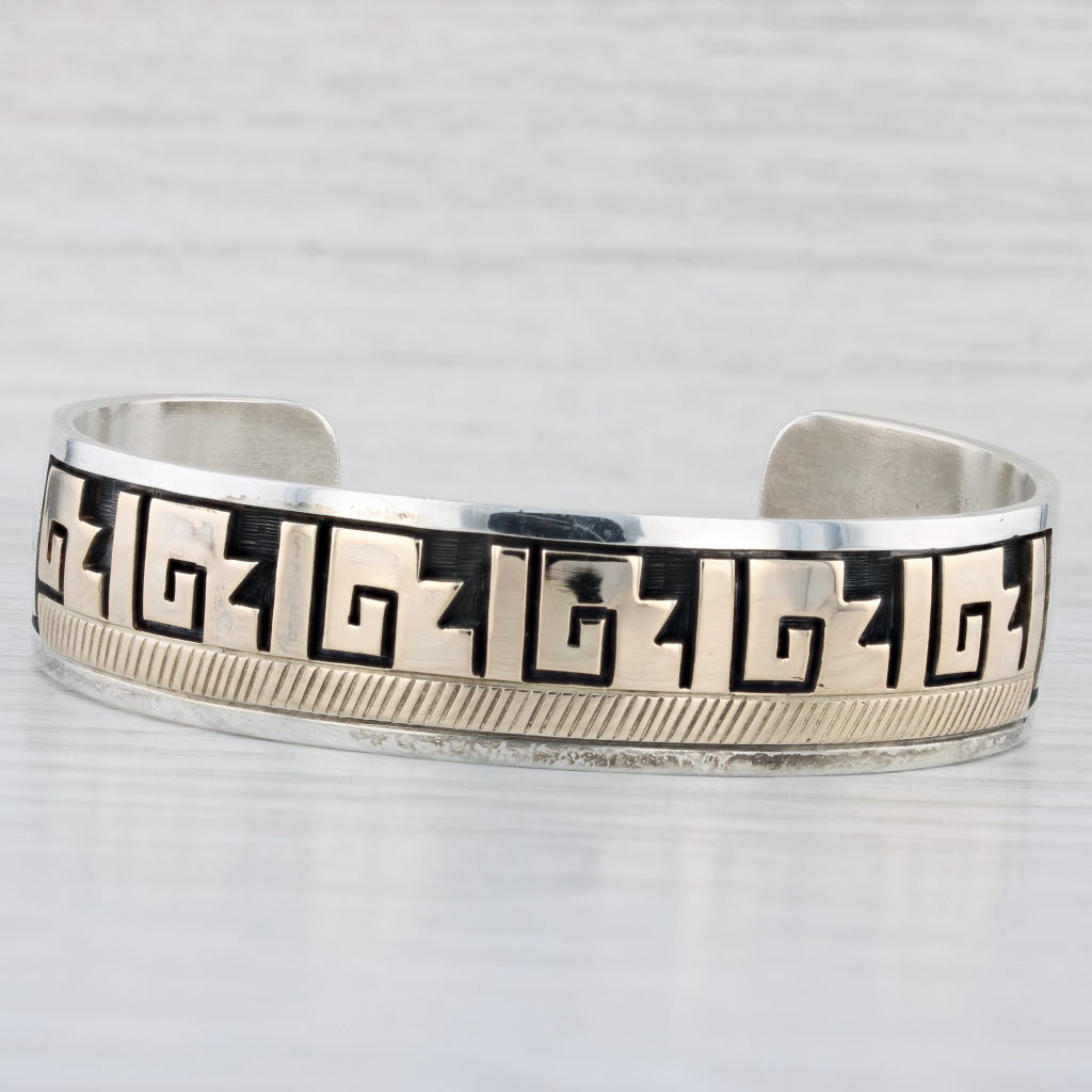 Mike Begay Navajo Cuff Bracelet Sterling Silver 14k Gold 7" Native Ame