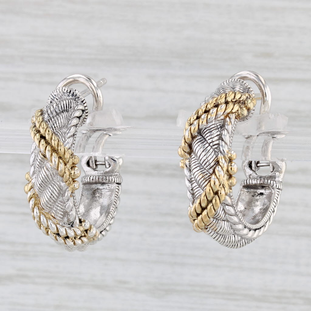 Judith Ripka Hoop Earrings Sterling Silver Omega Backs Round Hoops