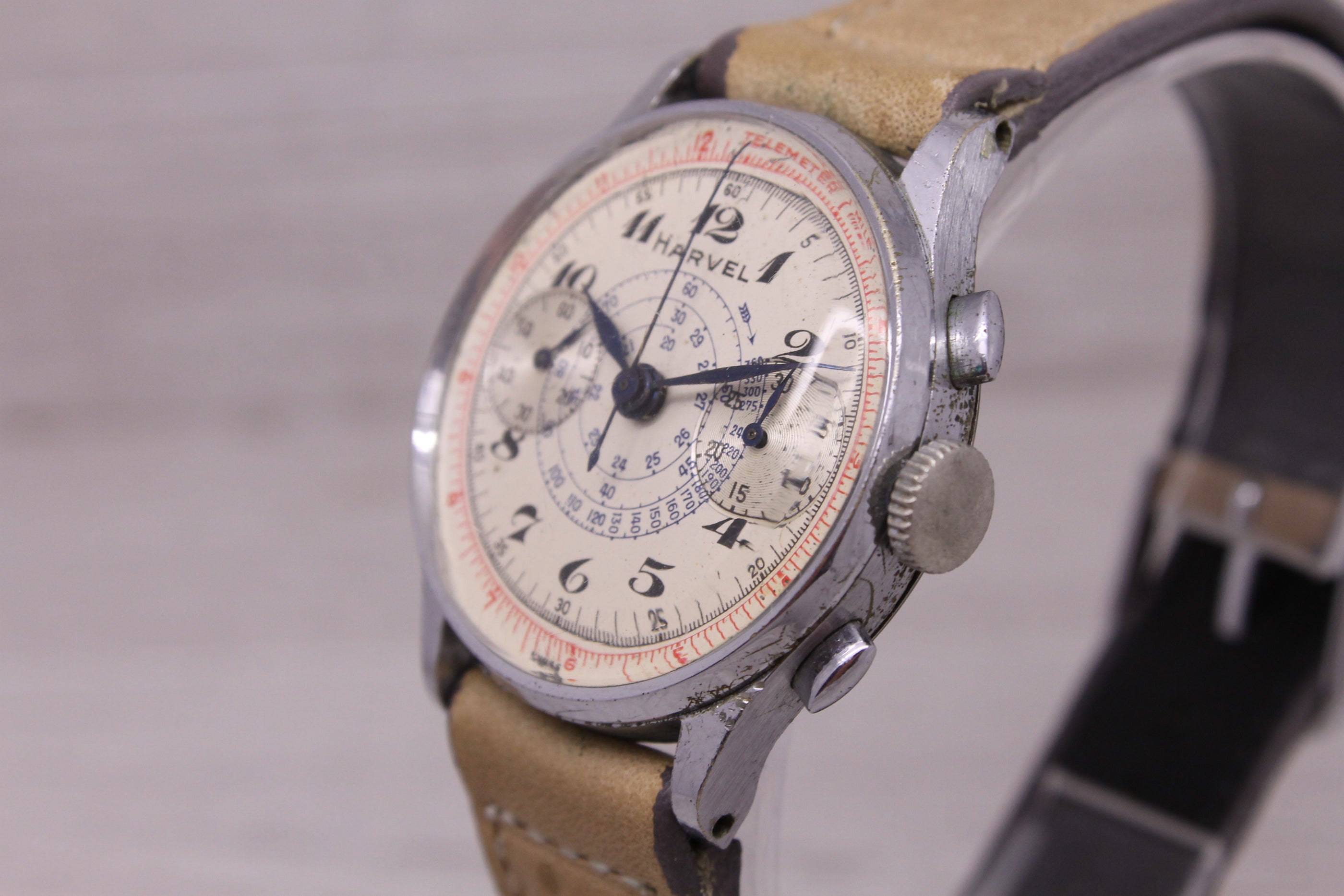 Vintage c.1950 Harvel Mens 33mm Steel Back Chronograph Watch Valjoux 2