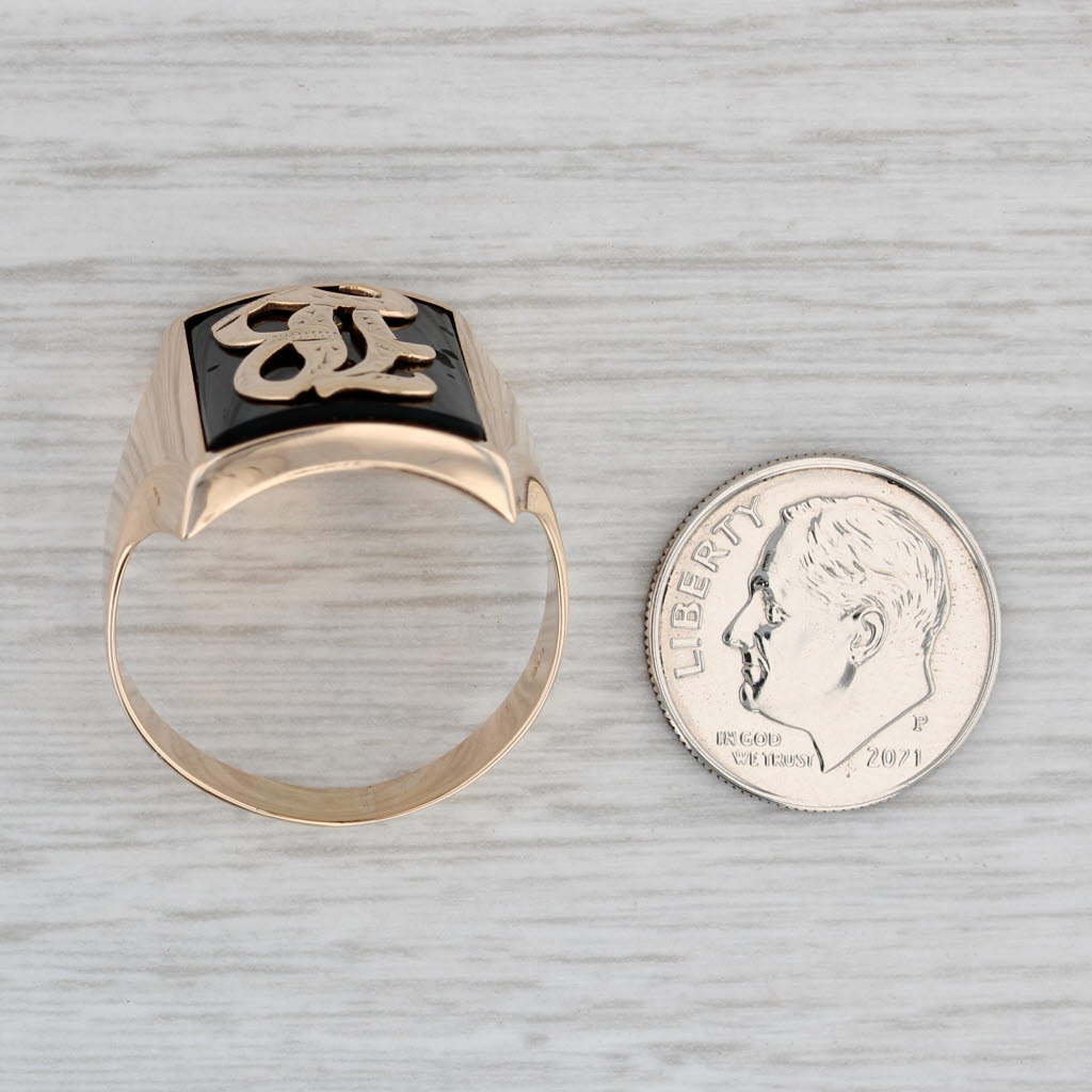 Antique Onyx Old English Initial "B" Signet Ring 10k Yellow Gold Size ...