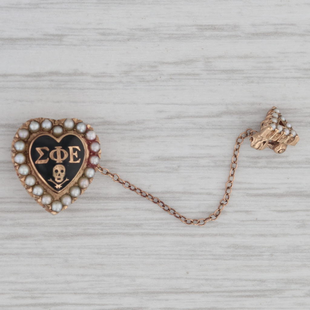 Sigma Phi Epsilon Heart Badge 10k Gold Pearl Delta Guard Vintage Frate