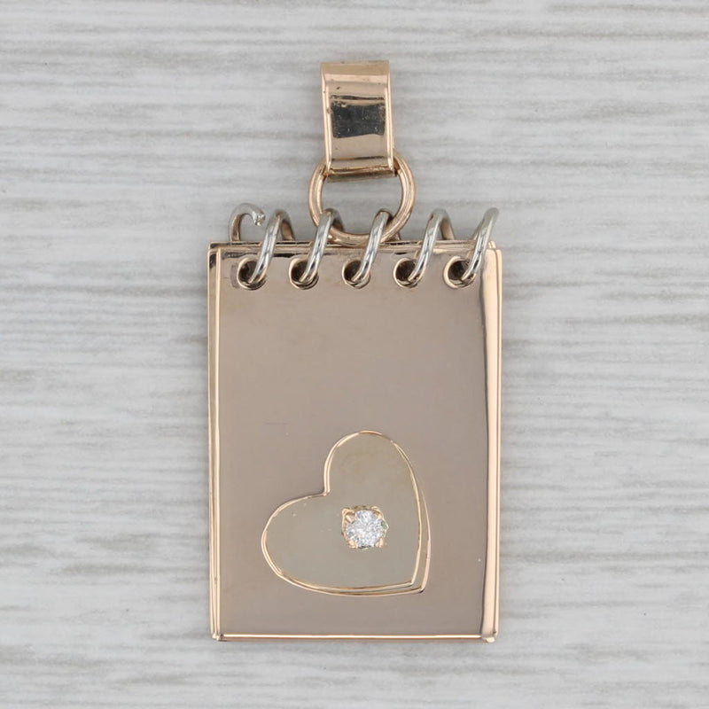 Diamond Engraved Love Note Pendant 14k Yellow Gold Charm Flip Notebook ...