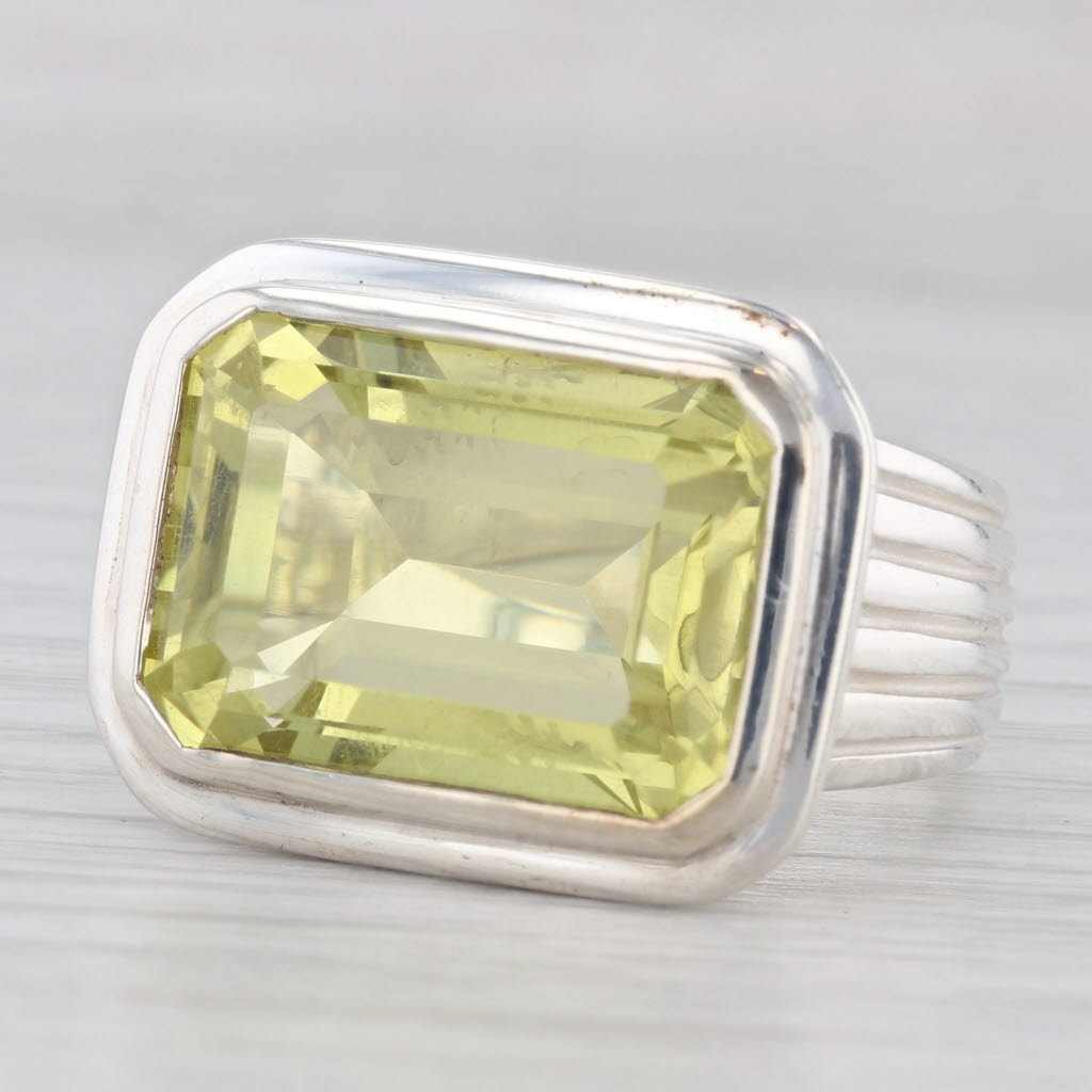 Slane & Slane 15.90ct Lemon Quartz Ring Sterling Silver Emerald Cut So