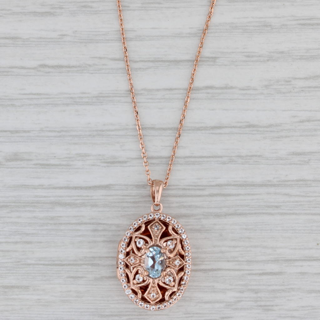 0.92ctw Aquamarine Lab Created Sapphire Diffuser Locket Necklace 10k R