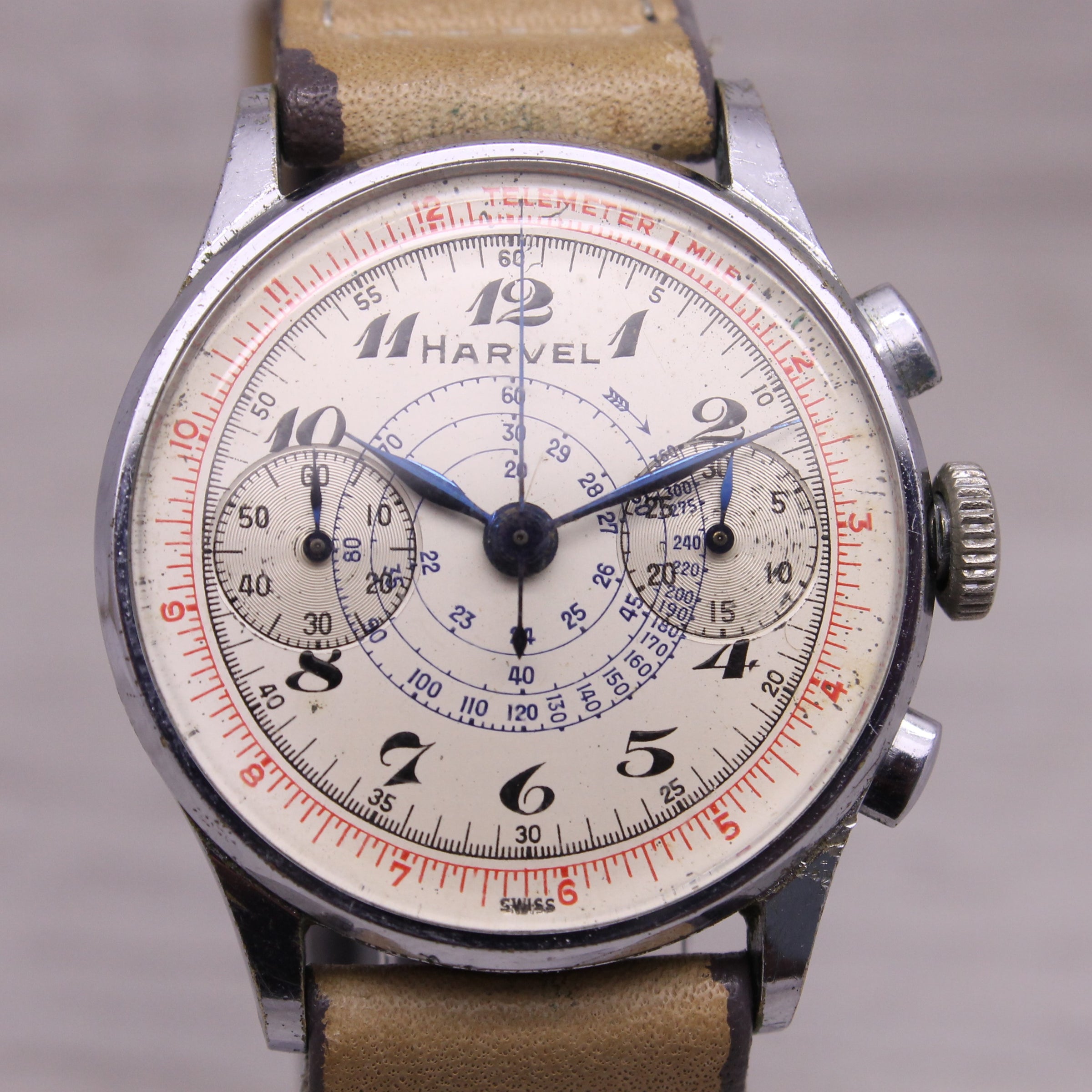 Vintage c.1950 Harvel Mens 33mm Steel Back Chronograph Watch Valjoux 2