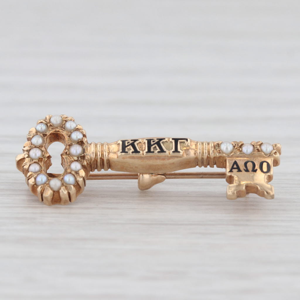 Kappa Kappa Gamma Key Badge 10k Gold Pearls Vintage Sorority Pin