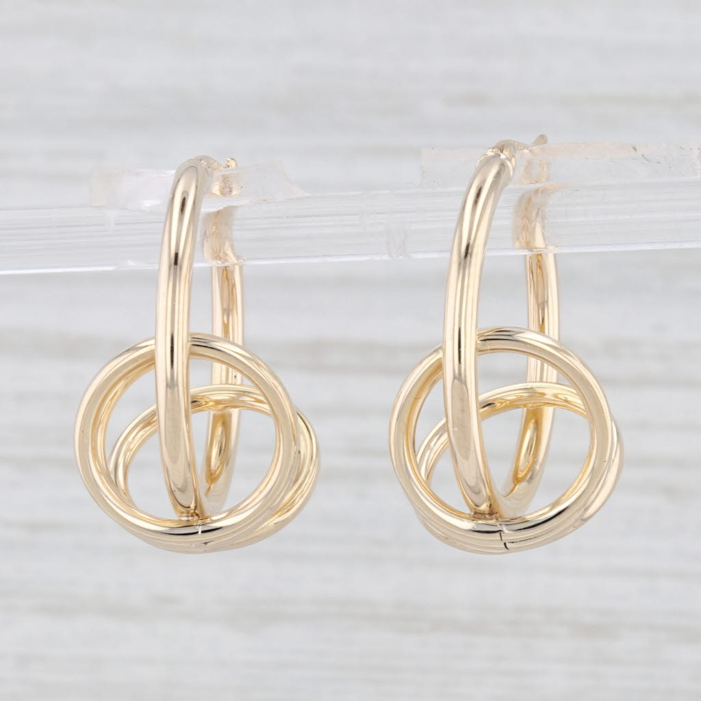 3-Ring Hoop Earrings 14k Yellow Gold Snap Top Round Hoops