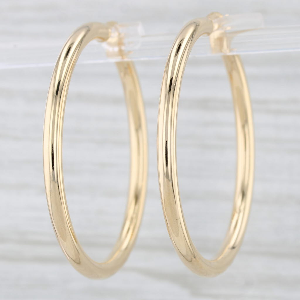 New Large Hoop Earrings 14k Yellow Gold Snap Top Round Hoops 3 x35 mm