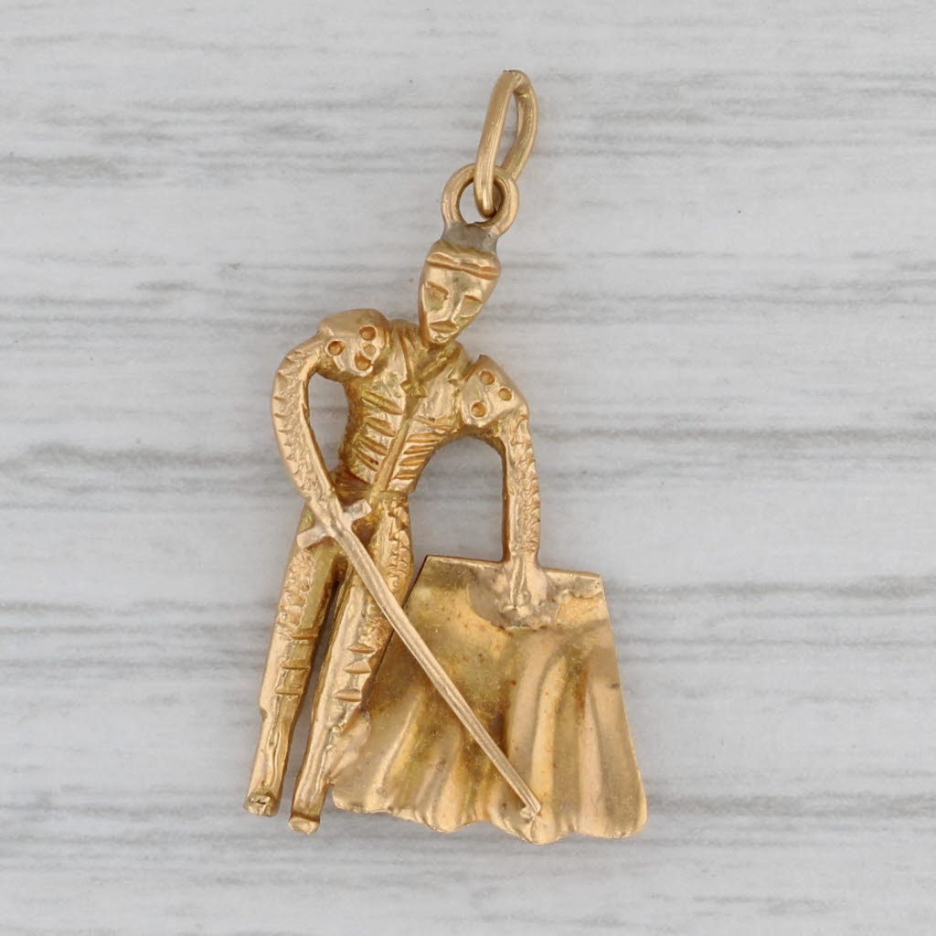 Vintage Matador Charm 18k Yellow Gold Bull Fighter Spain Souvenir Pend