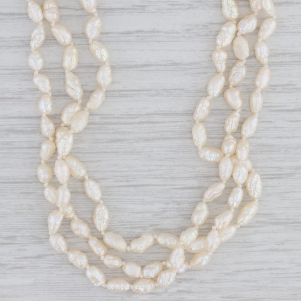Cultured Keshi Pearl Bead Necklace 14k Yellow Gold 22" 3-Strand