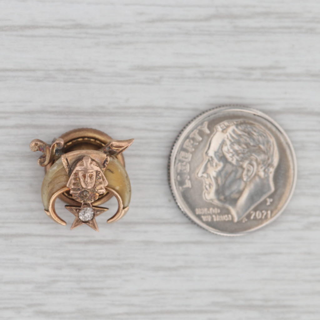 Antique Shriners Masonic Pin 10k Gold Diamond Crescent Pharaoh Badge ...