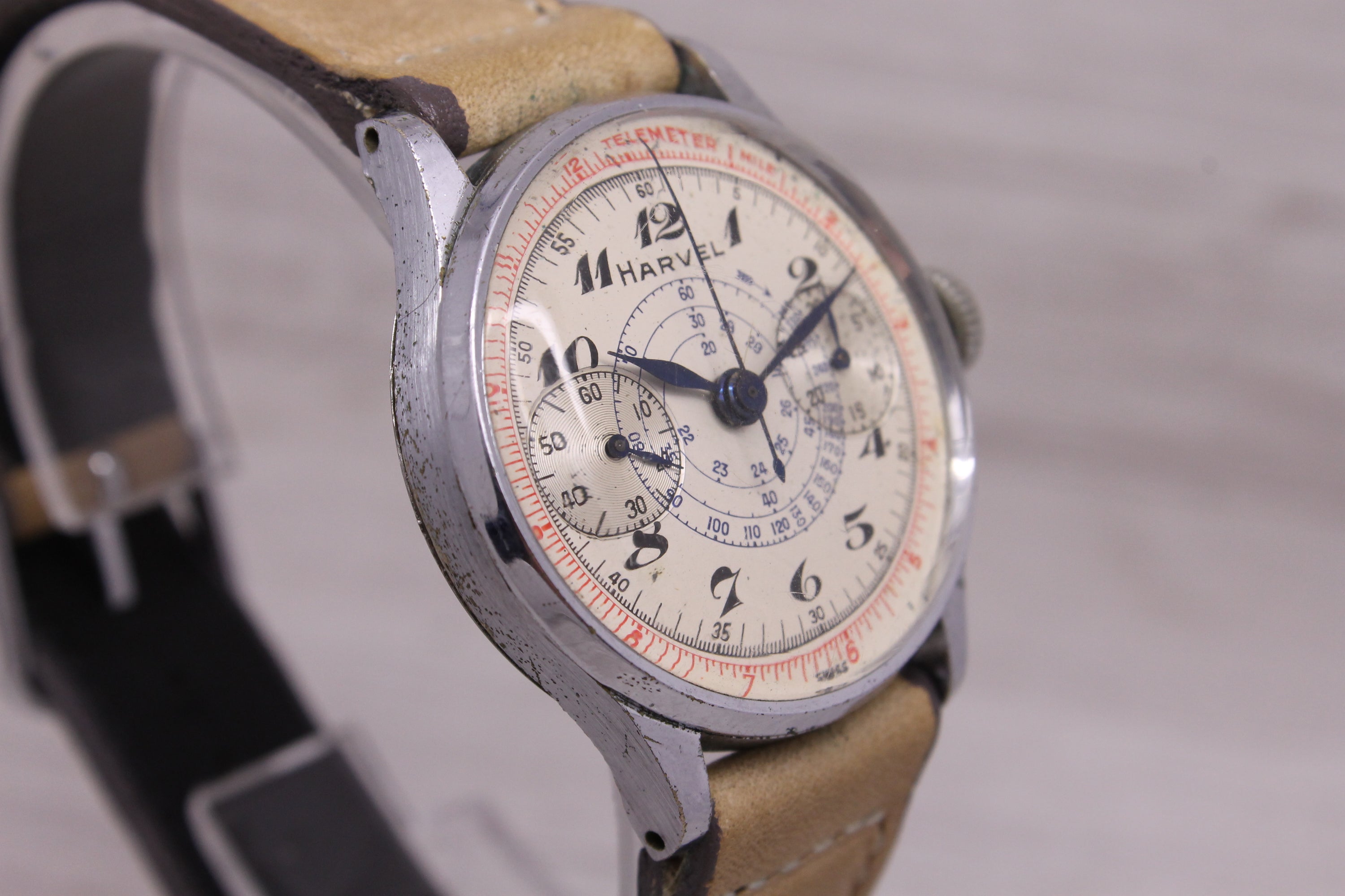 Vintage c.1950 Harvel Mens 33mm Steel Back Chronograph Watch Valjoux 2