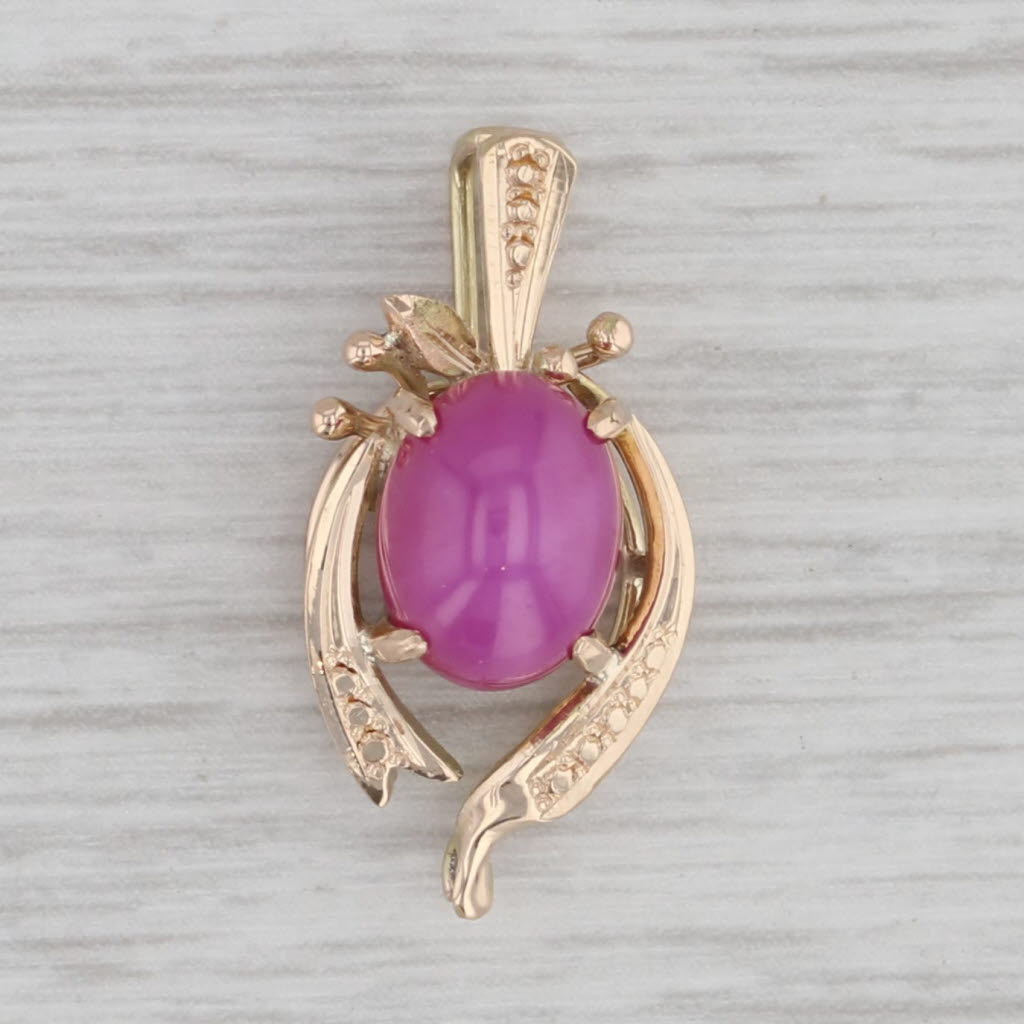 Lab Created Star Ruby Pendant 14k Yellow Gold Oval Cabochon Solitaire