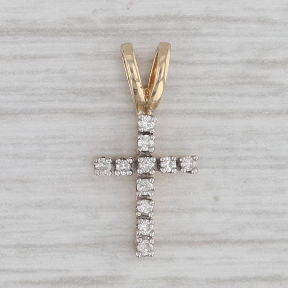 Small Diamond Cross Pendant 14k Yellow Gold Tiny Drop