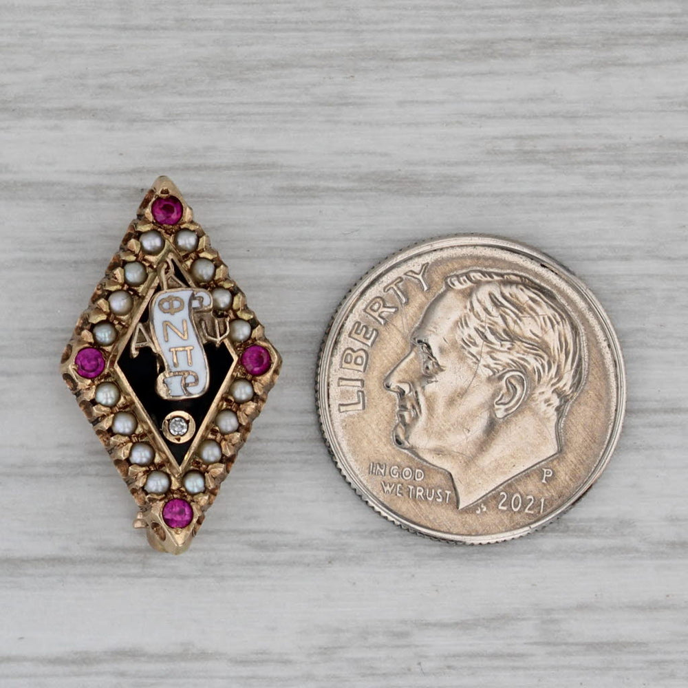 Kappa Alpha Psi Badge 10k Gold Diamond Pearls Synthetic Rubies Fratern