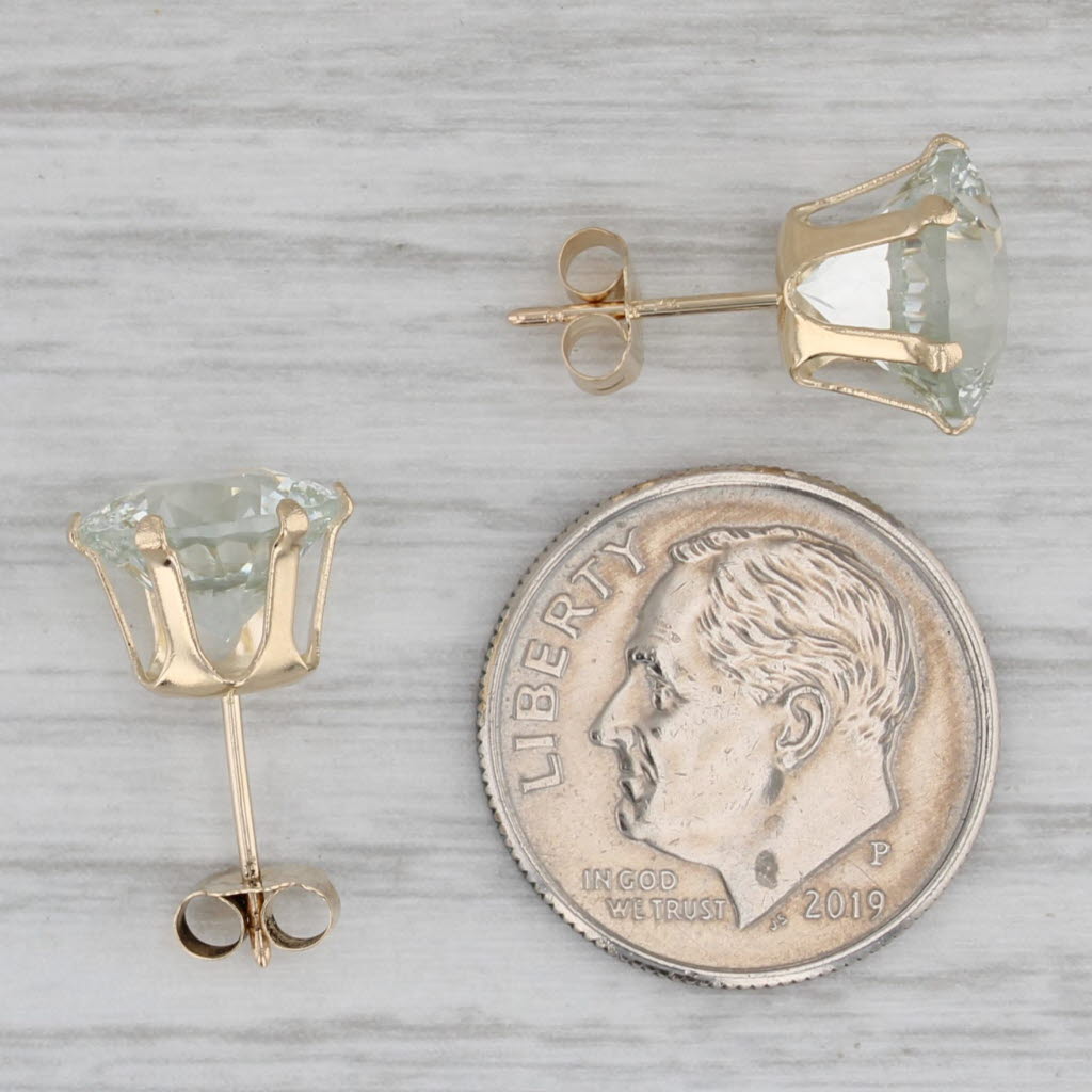 5ctw Round Prasiolite Green Amethyst Solitaire Stud Earrings 14k Yello