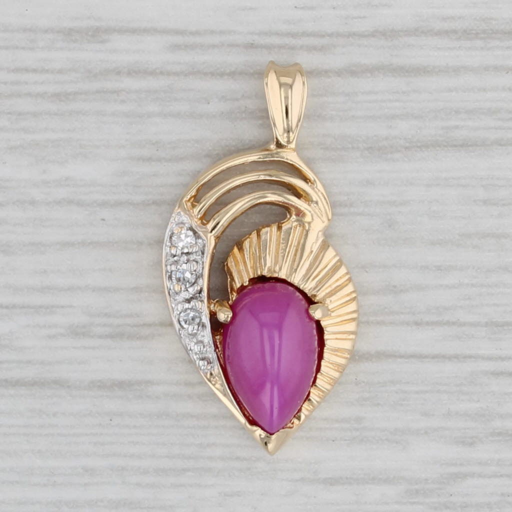 Linde Lab Created Star Ruby Diamond Pendant 14k Yellow Gold