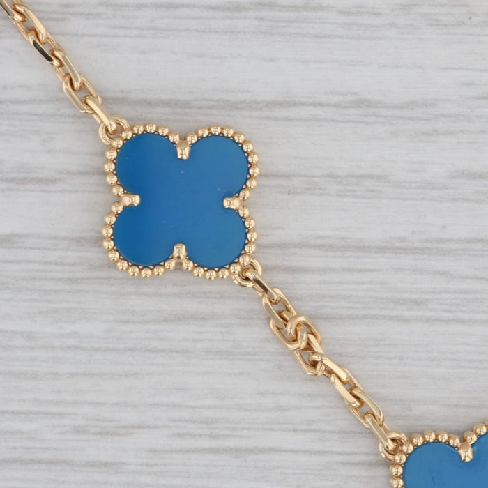 Van Cleef Arpels VCA Alhambra Blue Agate Clover Bracelet 18k Gold 7.25