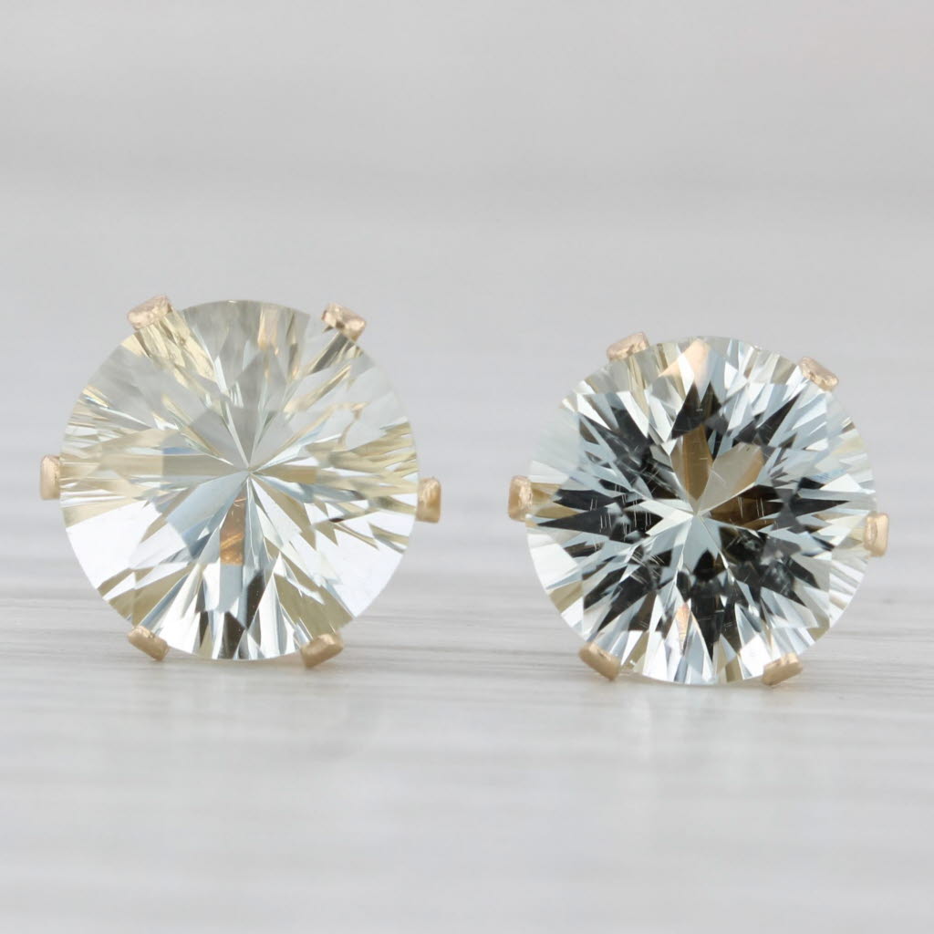 5ctw Round Prasiolite Green Amethyst Solitaire Stud Earrings 14k Yello
