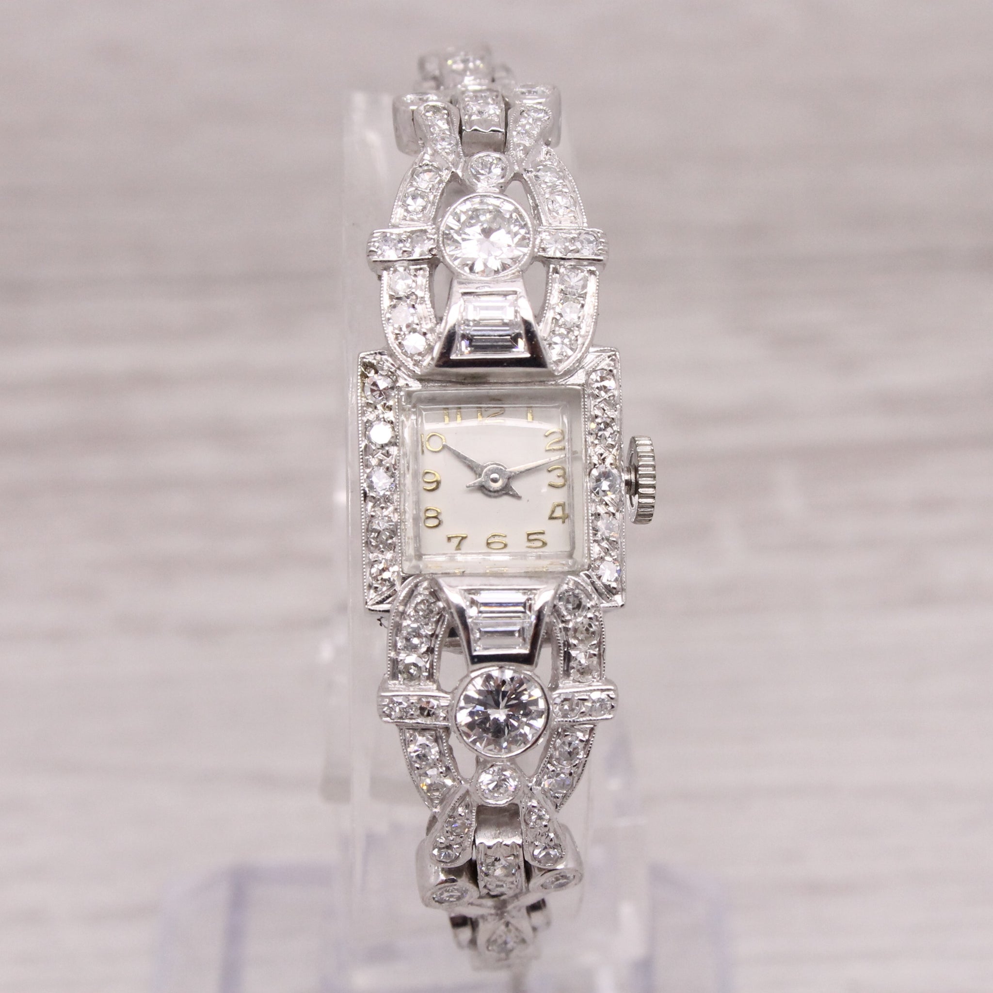 Vintage Ladies Platinum & 14k Gold Diamond Deco Cocktail Dress Watch 1