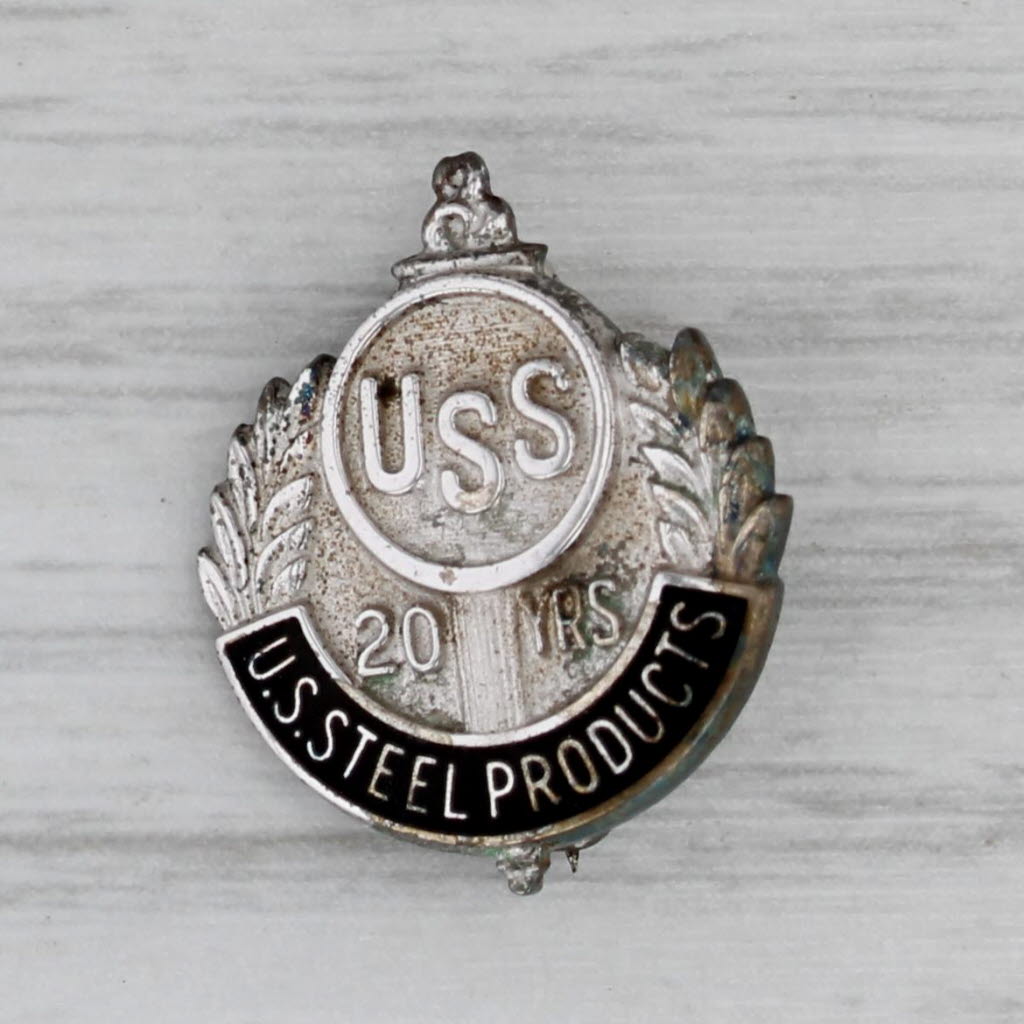 USS 20 Years US Steel Corp Products Service Pin Serling Silver Vintage