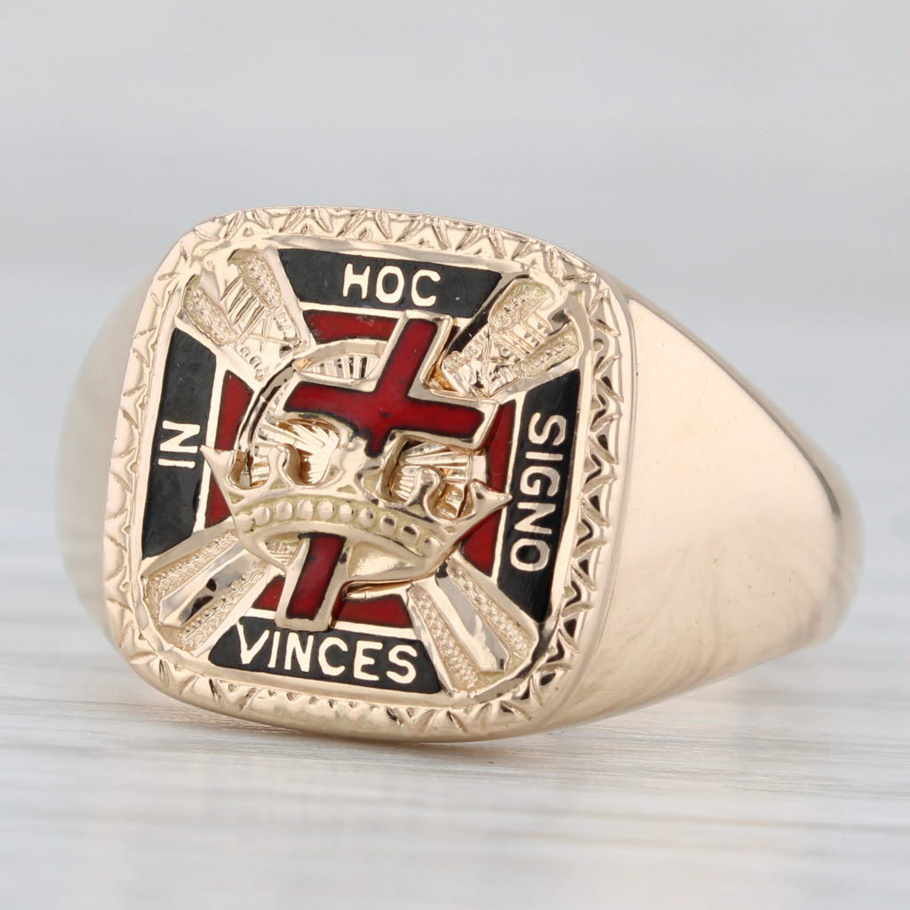 Vintage Knights Templar Cross Signet Ring 14k Gold York Rite Masonic S
