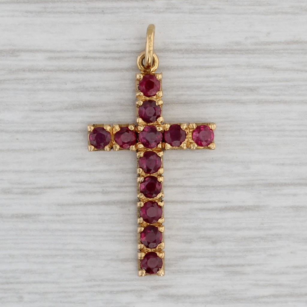 1.15ctw Red Ruby Cross Pendant 18k Yellow Gold