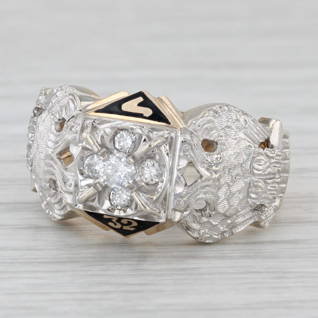 Diamond Scottish Rite Ring 10k Gold Yod 14th 32nd Degree Eagle Masonic