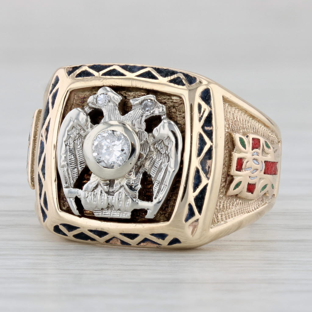 Diamond Scottish Rite Ring 10k Gold Yod Rose Croix Size 9.75 32nd 14th