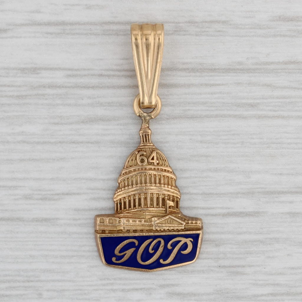 GOP 1964 Capitol Building Pendant 10k Gold Enamel Vintage