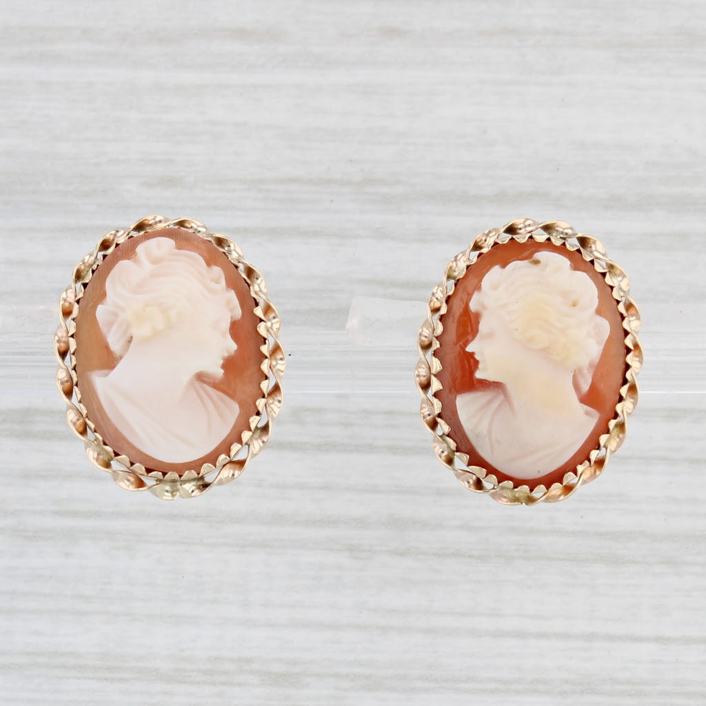 Carved Shell Cameo Earrings 14k Yellow Gold Stud Cameos – Jewelryauthority