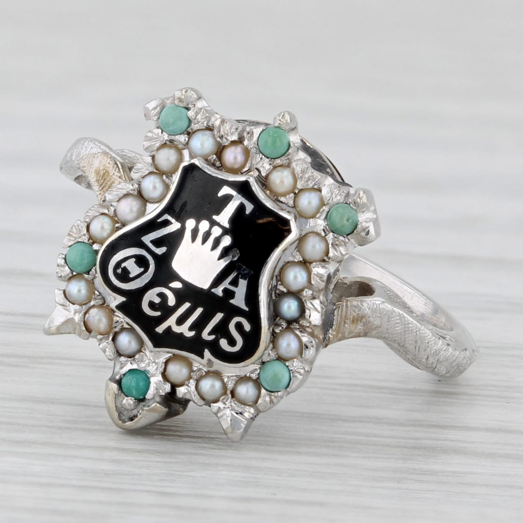 Zeta Tau Alpha Sorority Badge Ring 14k Gold Turquoise Pearl Vintage Si ...