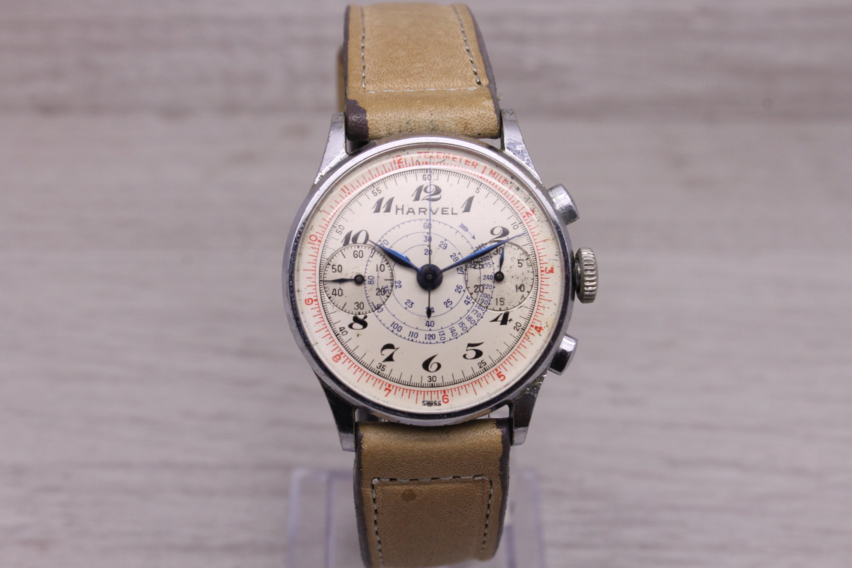 Vintage c.1950 Harvel Mens 33mm Steel Back Chronograph Watch Valjoux 2