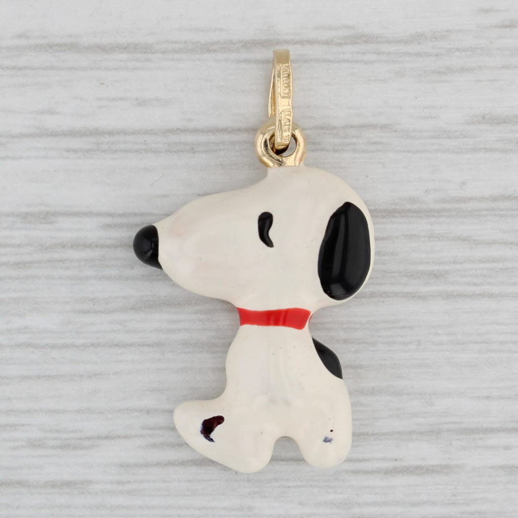 Vintage Enamel Snoopy Pendant 14k Yellow Gold Enamel Peanuts Cartoon D