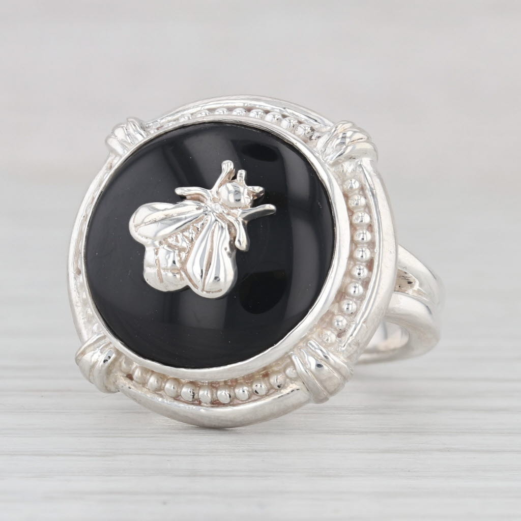 Slane & Slane Onyx Bumble Bee Signet Ring Sterling Silver Size 8
