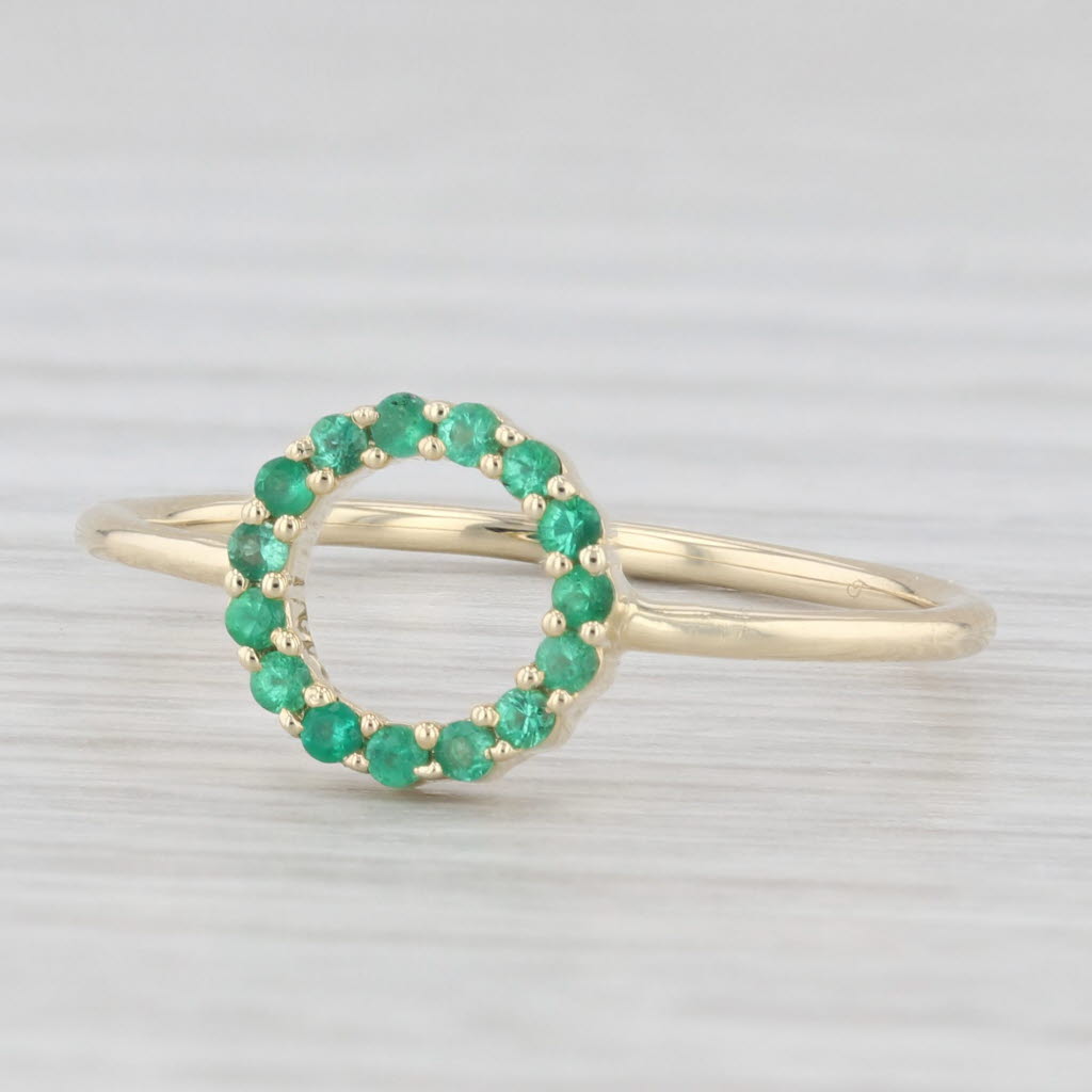 New 0.15ctw Emerald Circle Ring 10k Yellow Gold Size 7