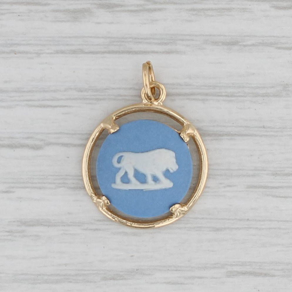 Wedgewood Ceramic Lion Cameo Pendant Vintage British 10k Yellow Gold