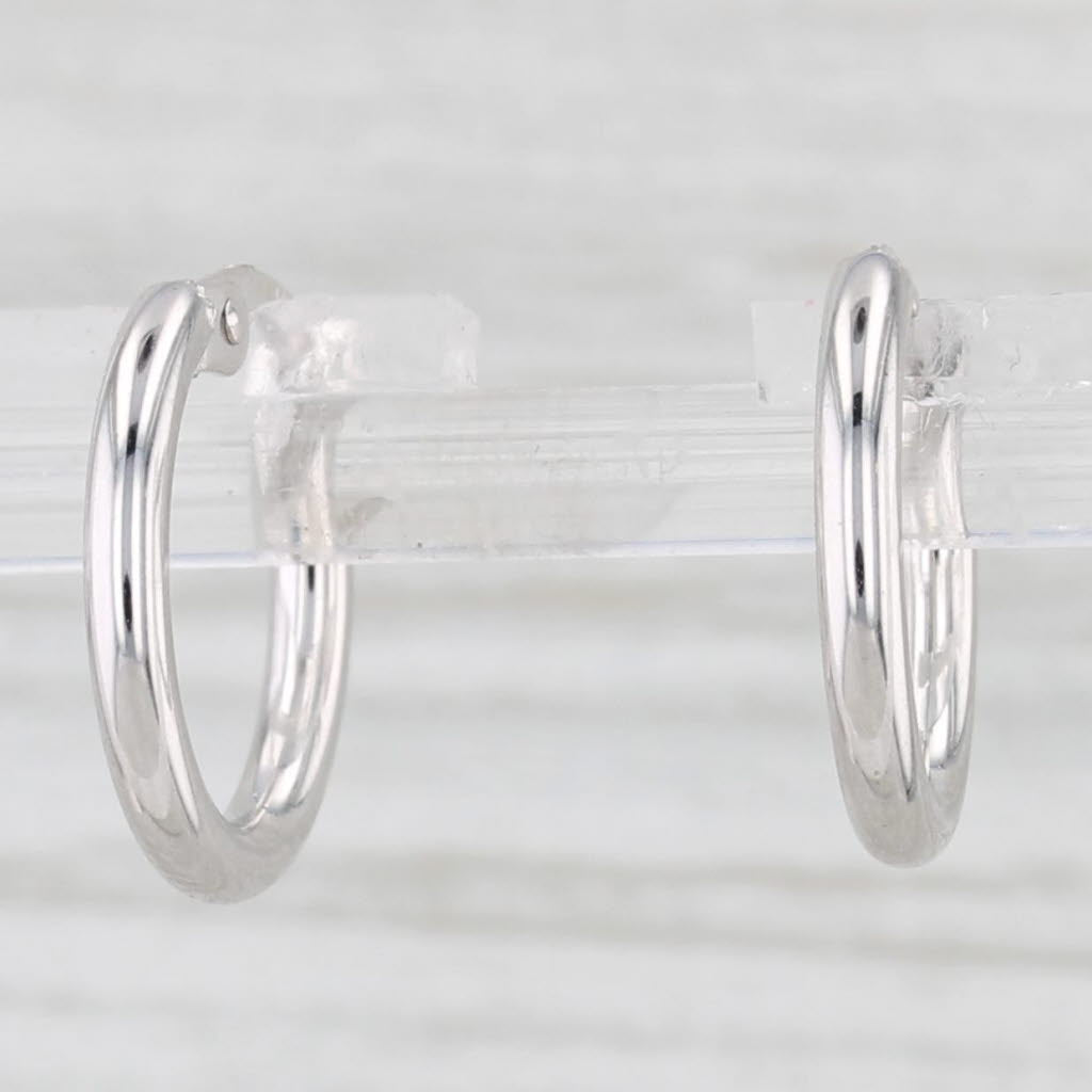 New Round Hoop Earrings 14k White Gold Snap Top Hoops 2 x 14 mm