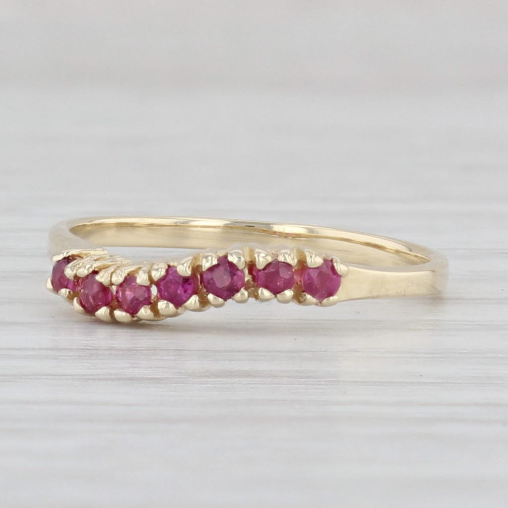 Natural & Lab Grown Ruby Ring 14k Yellow Gold Curved Contour Stackable