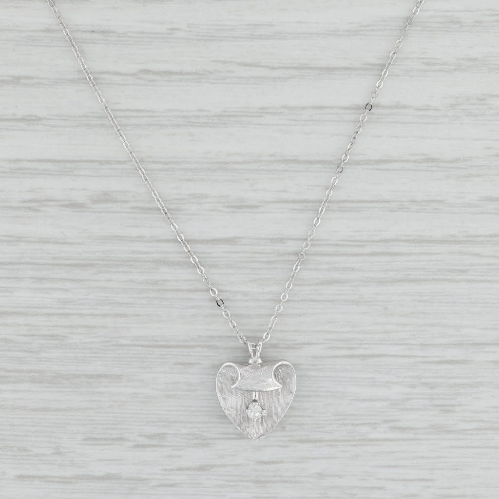 Diamond Pendulum Heart Pendant Necklace 14k White Gold 14.5” Cable Cha