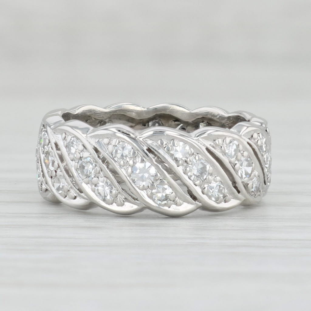 Vintage 0.78ctw Diamond Eternity Ring Platinum Palladium Size 6