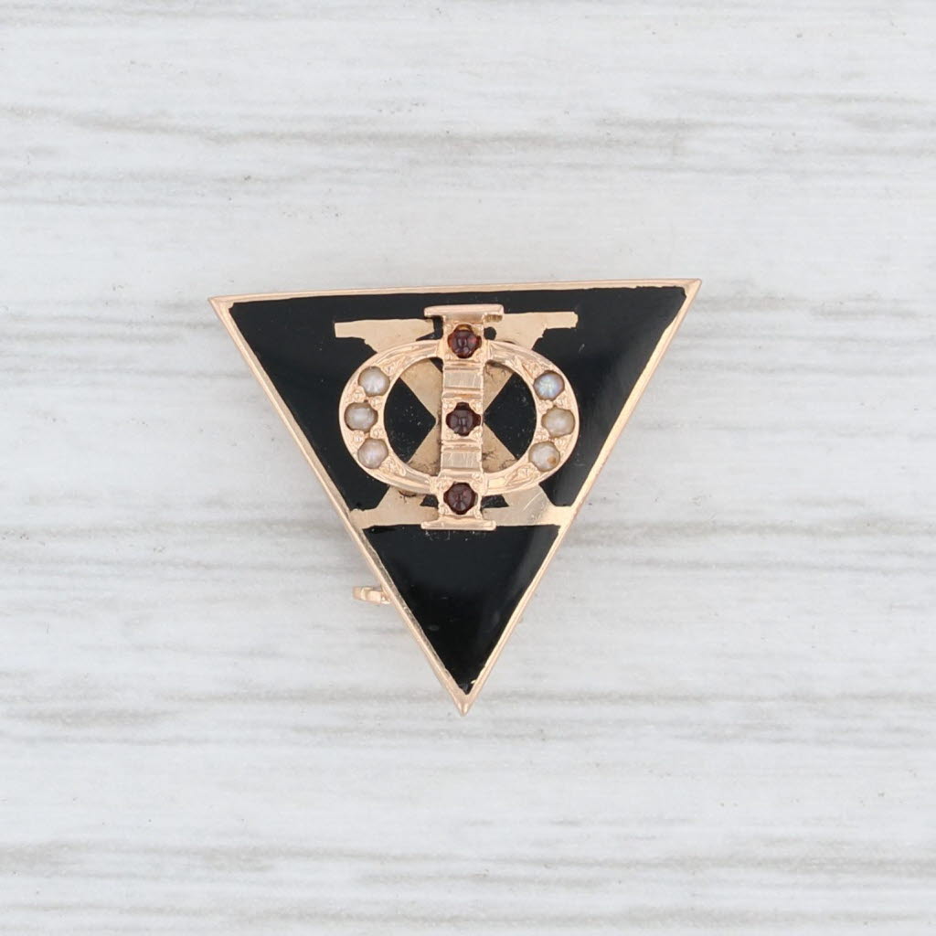 Phi Delta Chi Badge 14k Gold Pearls Garnets Pharmacy Fraternity Pin
