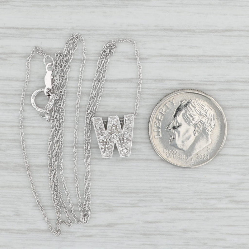 Diamond Letter "W" Pendant Necklace 14k White Gold 18" Rope Chain ...