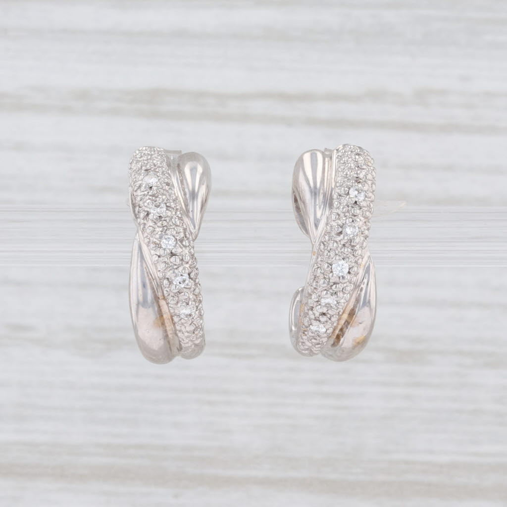 Diamond J-Hook Earrings 18k White Gold Pierced Drops