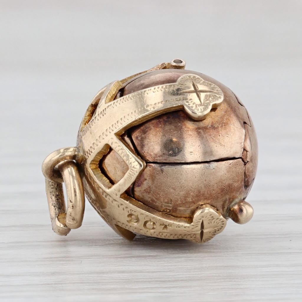 Antique Masonic Orb Fob Charm 9ct Gold Silver Skull Stars Square Compa ...